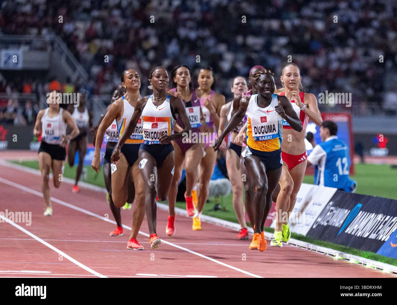 Tsige Duguma of Ethiopia leads in the women's 800 meter race during a ...