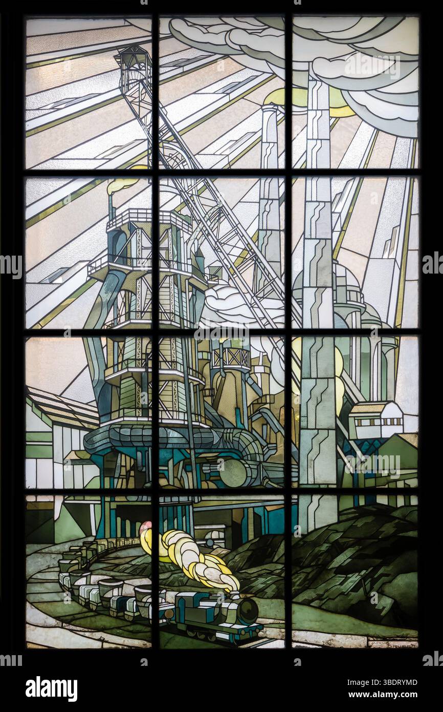 Nancy, France - View of the stained glass windows of the main staircase ...