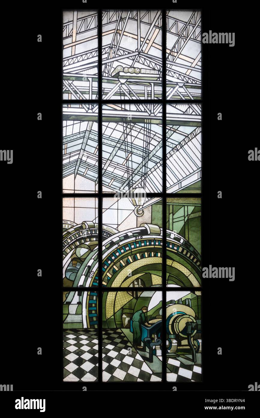 Nancy, France - View of the stained glass windows of the main staircase ...