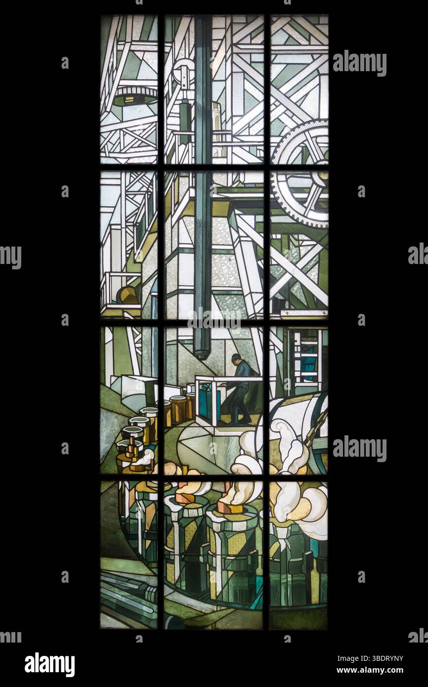 Nancy, France - View of the stained glass windows of the main staircase ...