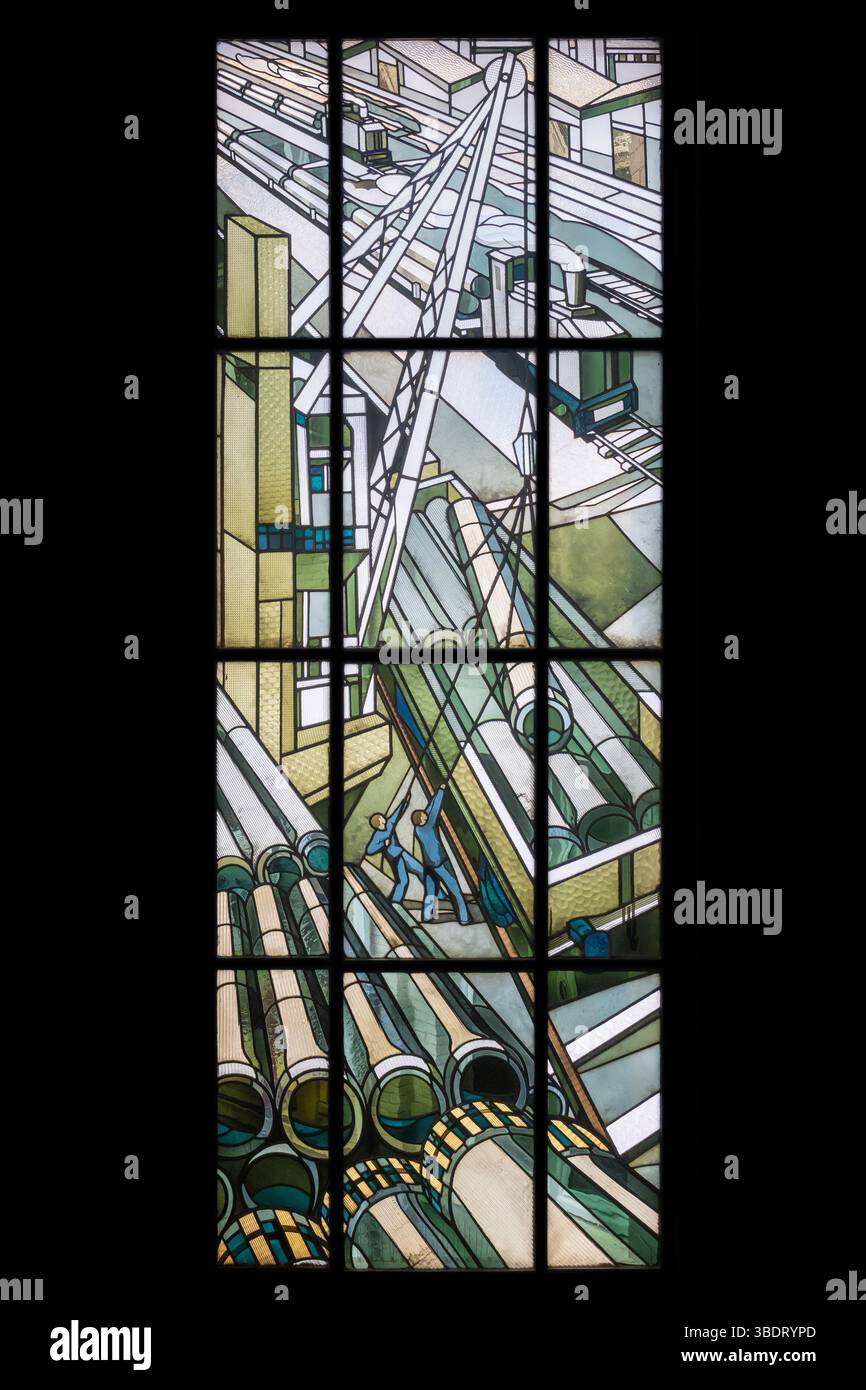 Nancy, France - View of the stained glass windows of the main staircase ...