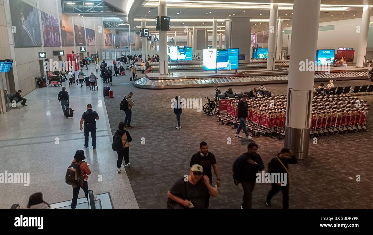 Toronto, ON, Canada - May 1, 2025: An elevated view shows the interior of a terminal at Toronto ...