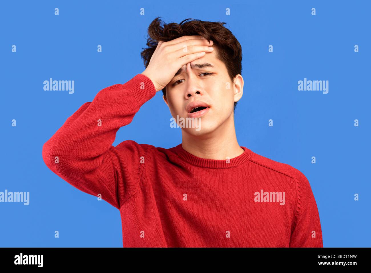 Weak unwell asian man feeling fever having high temperature Stock Photo ...
