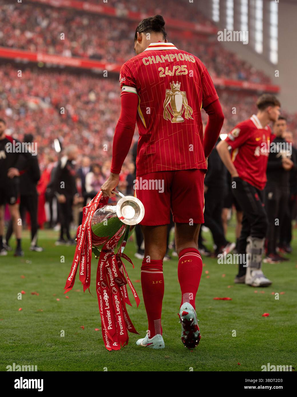 Anfield, Liverpool on Sunday 25th May 2025. Liverpool's Virgil van Dijk ...