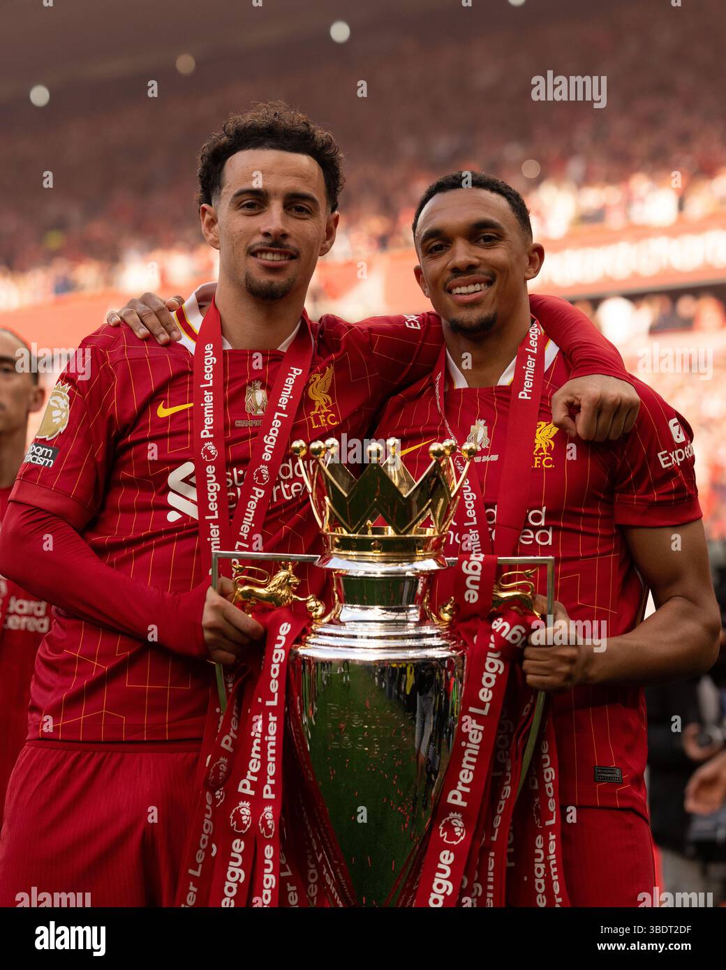 Anfield, Liverpool on Sunday 25th May 2025. Liverpool's Curtis Jones ...