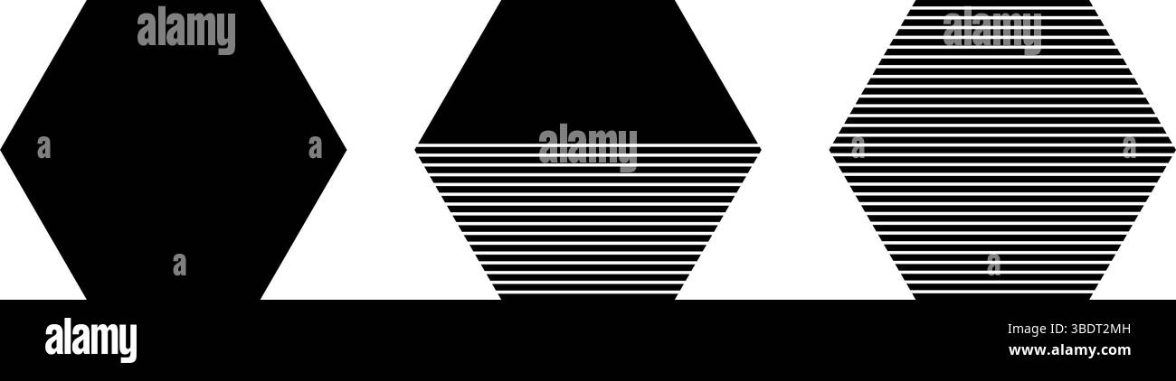 Black whole, half-streaked and striped hexagons. Stripey polygon shapes ...