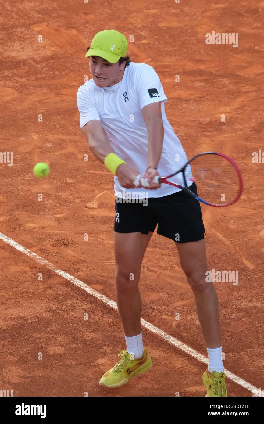 Joao Fonseca of Brazil in action against Elmer Moller the Mutua Madrid ...