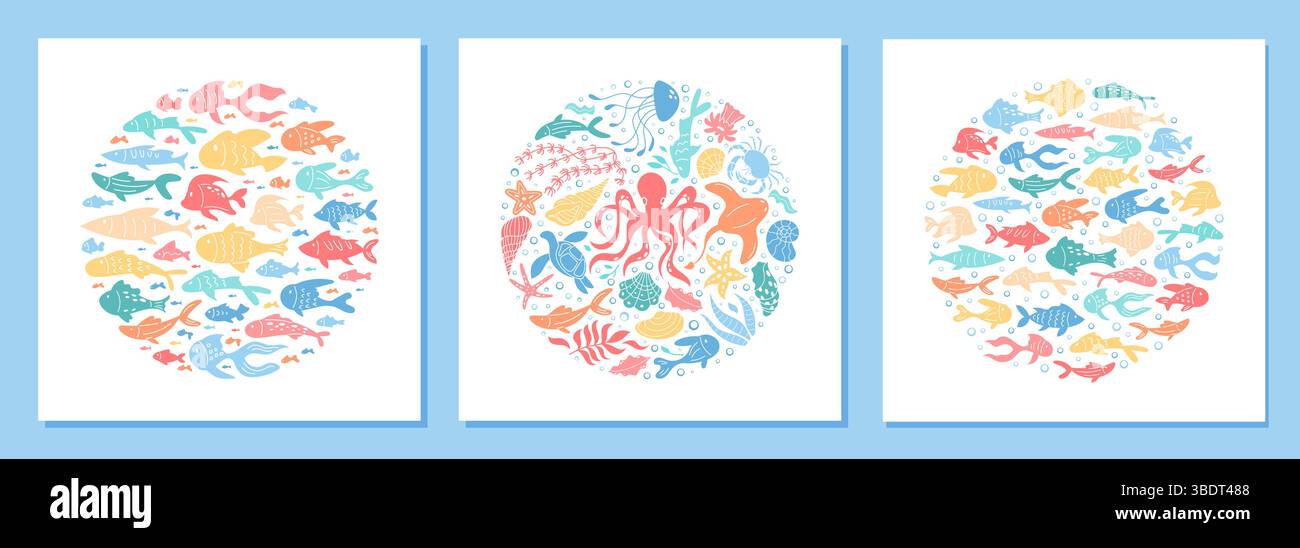 Round Cartoon Underwater Marine Concept Stock Vector Image & Art - Alamy