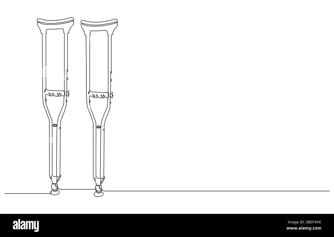one line drawing crutches for support of injured and elderly people ...