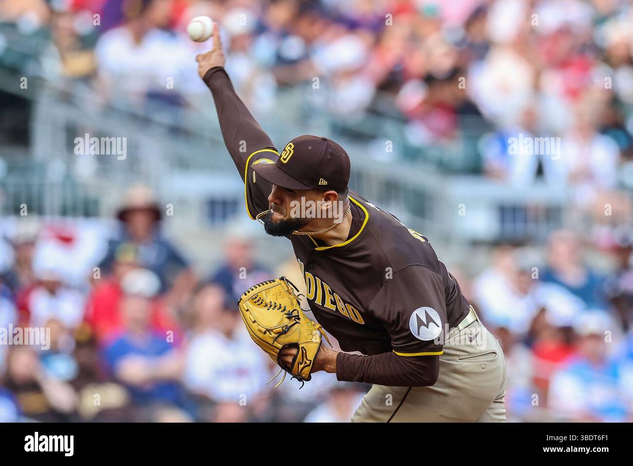 San Diego Padres pitcher Robert Suarez delivers in the ninth inning of ...