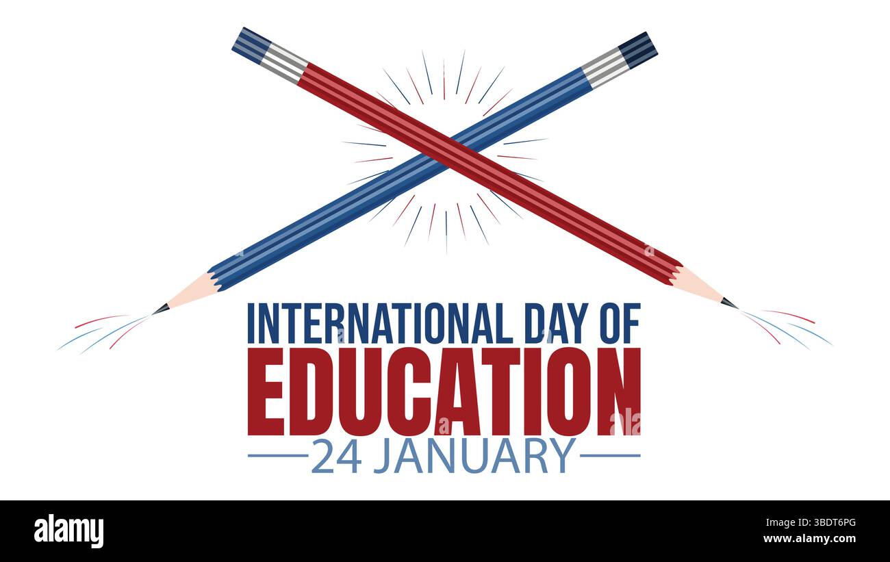 International Day of Education, January 24th, concept for education, Flat illustration, Pencil ...