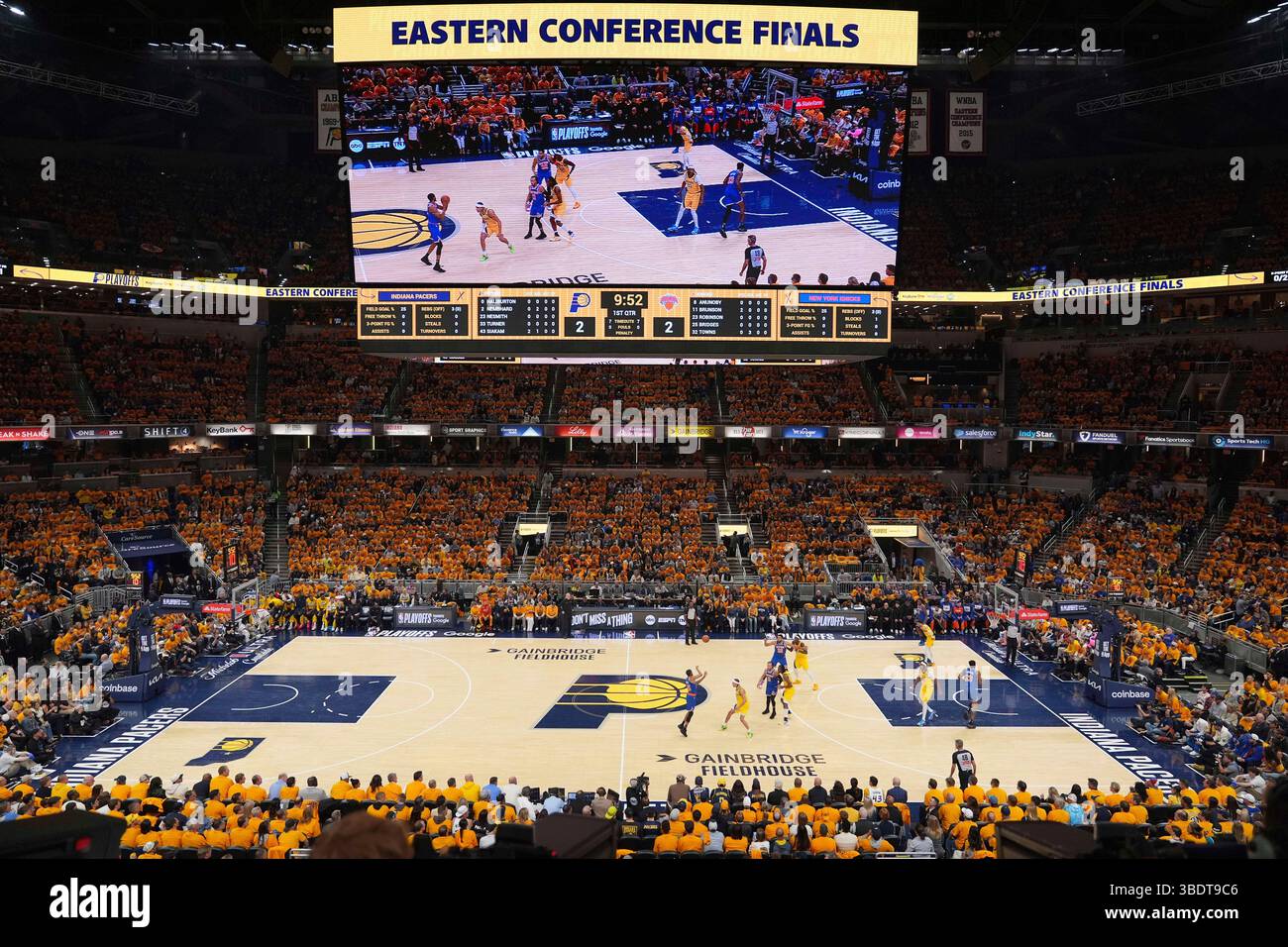 Fans at Gainbridge Fieldhouse watch during the first half of Game 3 of ...
