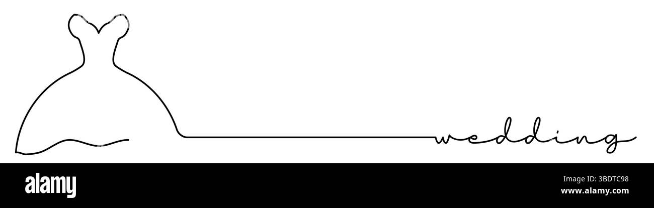 Wedding dress one line icon with caption. Continuous line drawing style ...