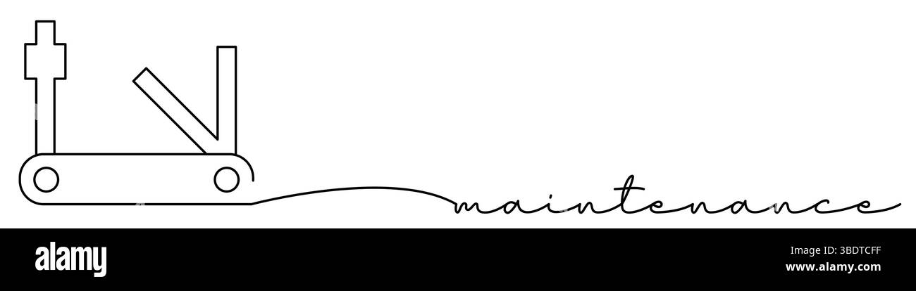 Maintenance, tool kit one line icon with caption. Continuous line ...