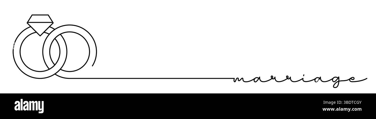 Wedding rings one line icon with caption. Continuous line drawing style ...