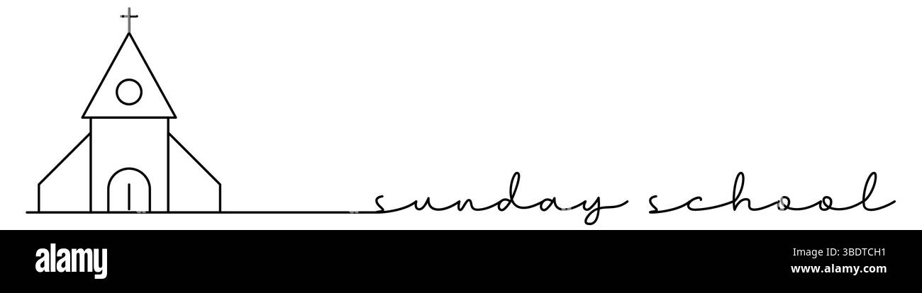 Sunday school one line icon with caption. Continuous line drawing style ...