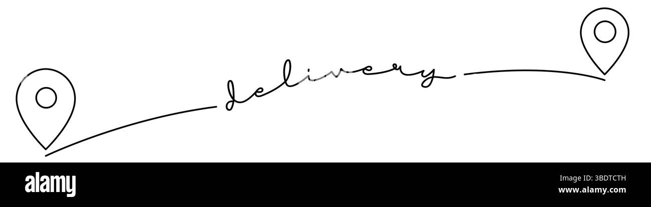 Delivery route tracking one line icon with caption. Continuous line ...