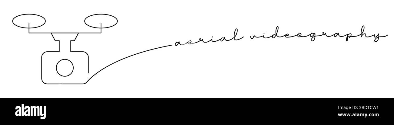 Aerial videography one line icon with caption. Continuous line drawing ...