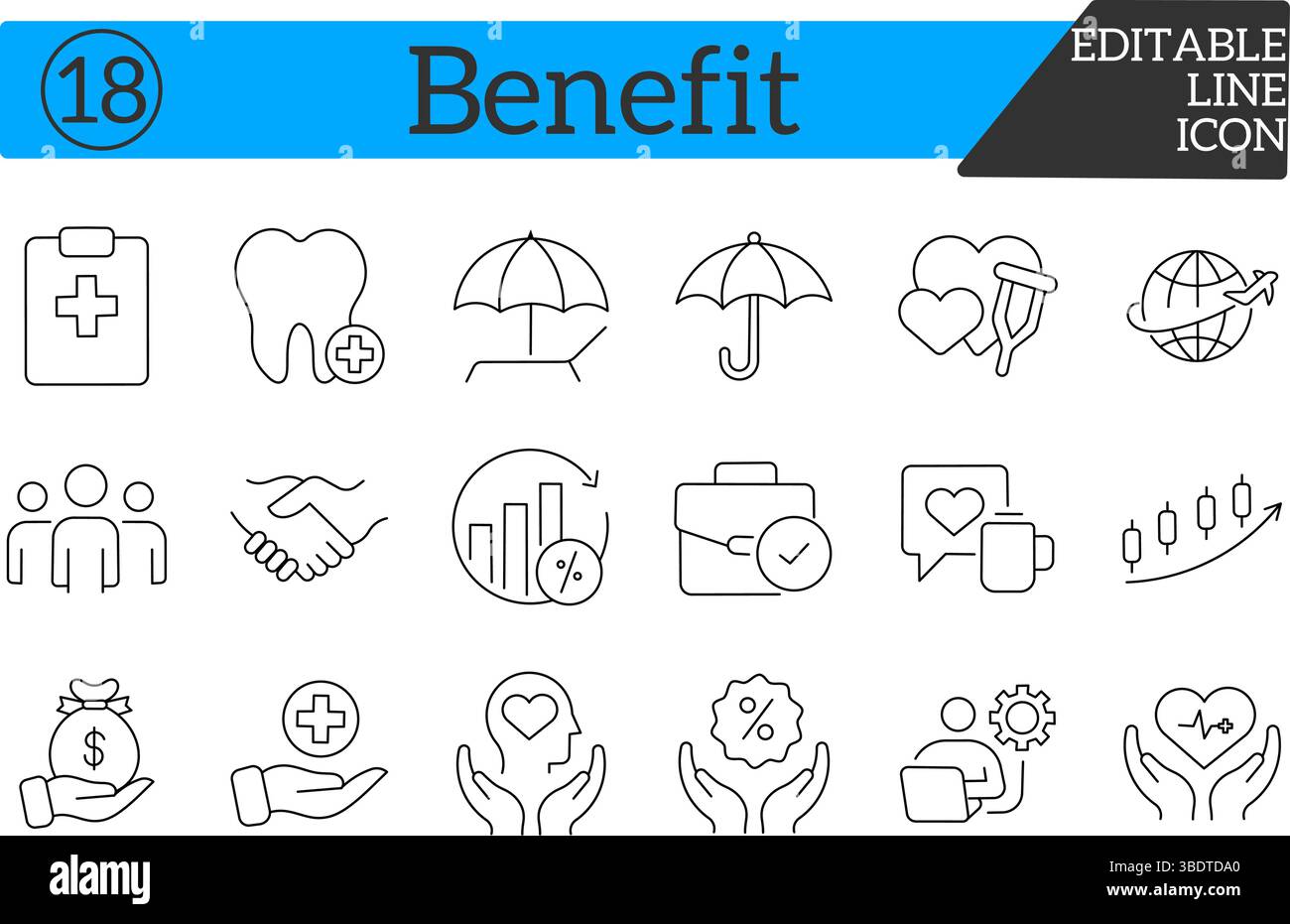 Benefits Thin Line Icons – Financial, Health & Work-Life Balance Stock ...