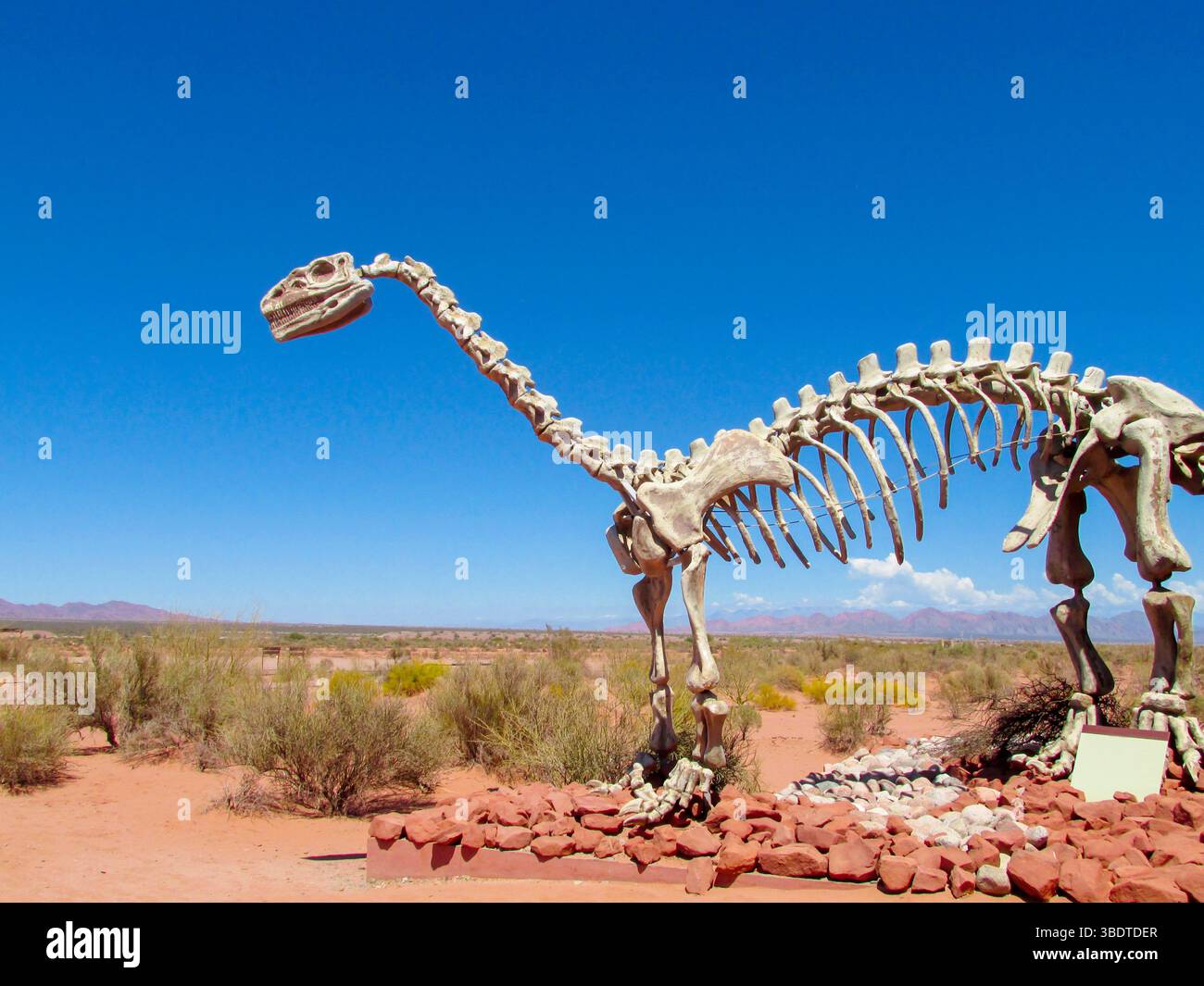 Dinosaurs in desert land. The statue, a model dinosaur standing on a ...