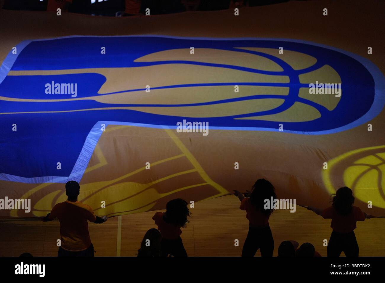 An Indiana Pacers flag is waved before Game 3 of the Eastern Conference ...