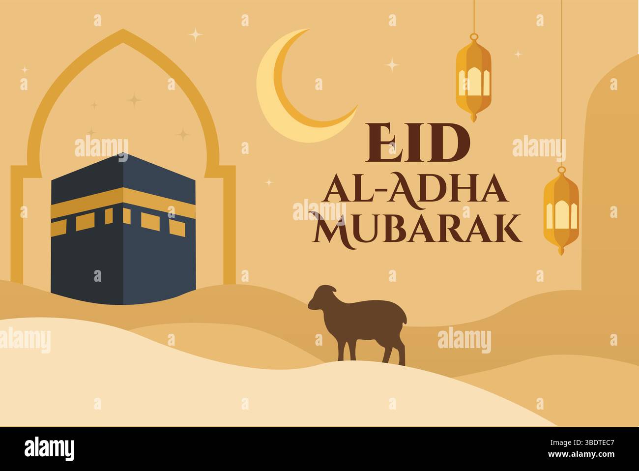 Eid Al-Adha Mubarak Greeting Card Vector Islamic Festival Celebration ...