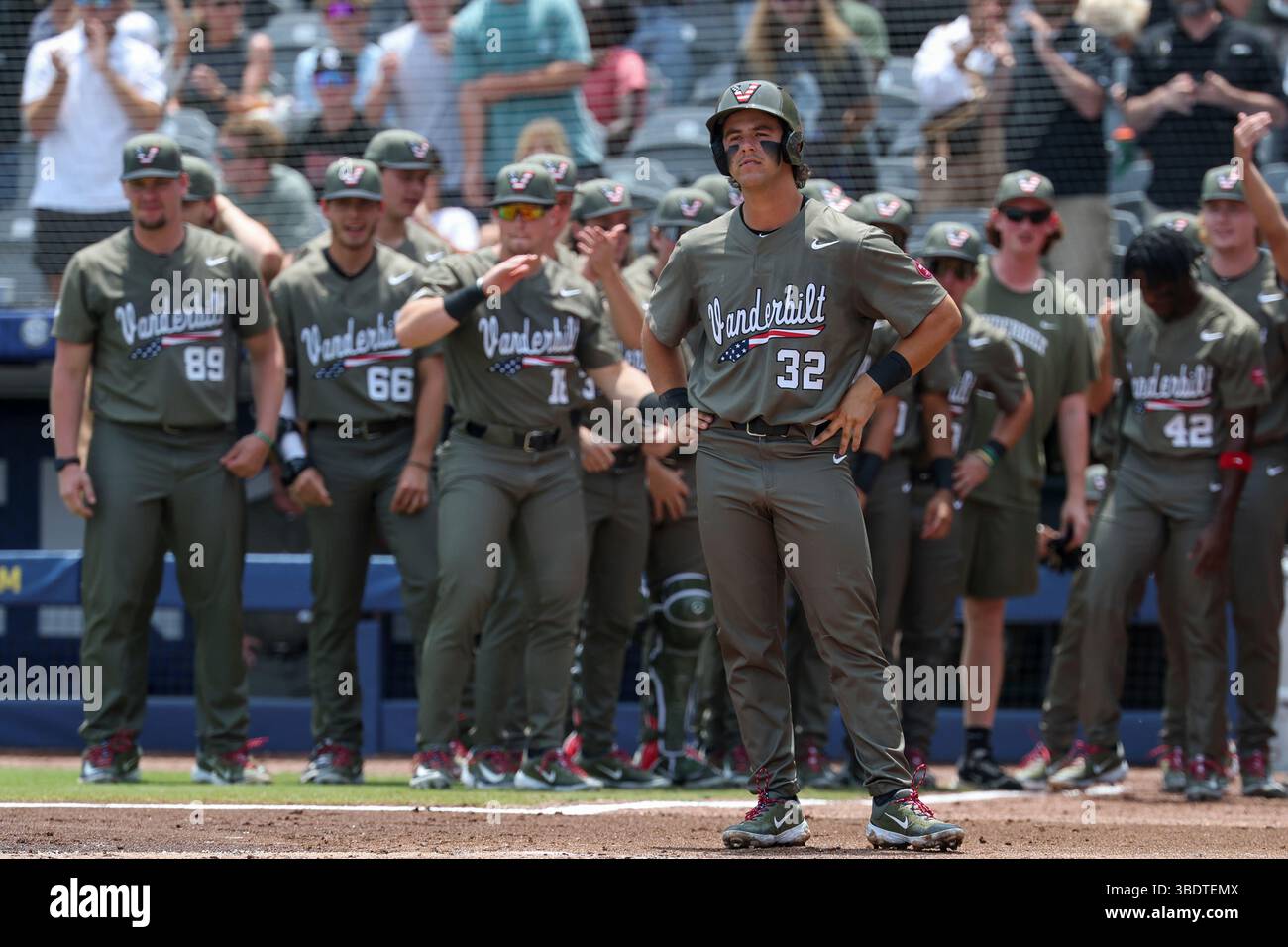 HOOVER, AL - MAY 25: Vanderbilt infielder Riley Nelson (32) waits at ...