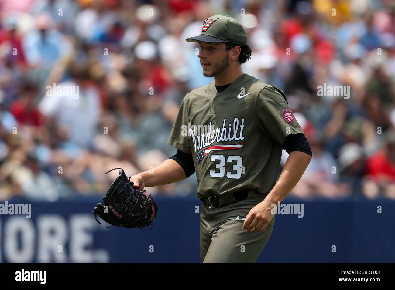 HOOVER, AL - MAY 25: Vanderbilt pitcher Luke Guth (33) walks off the ...