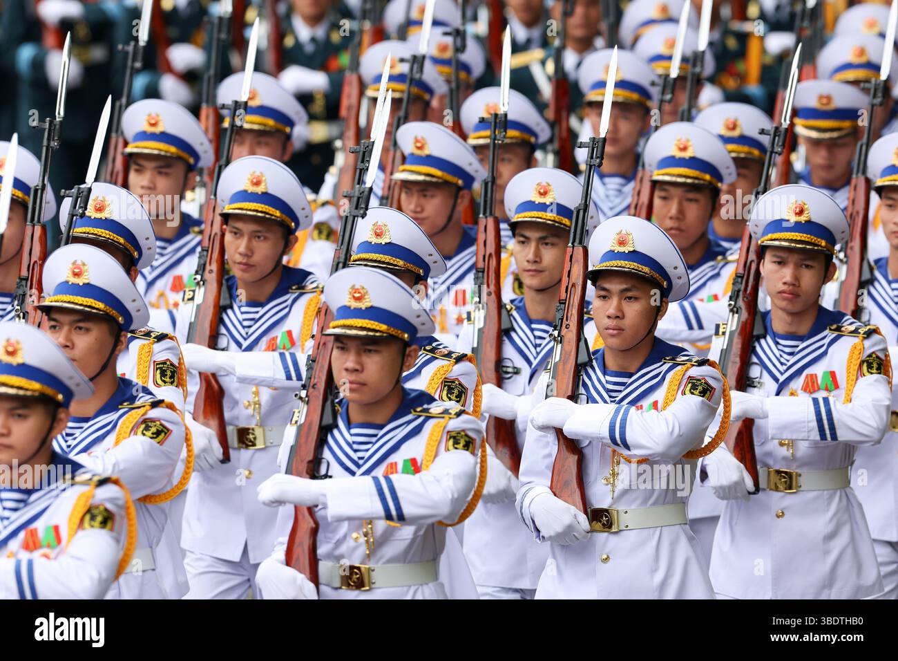 Members of the honour guard prepare ahead of the welcome ceremony for ...