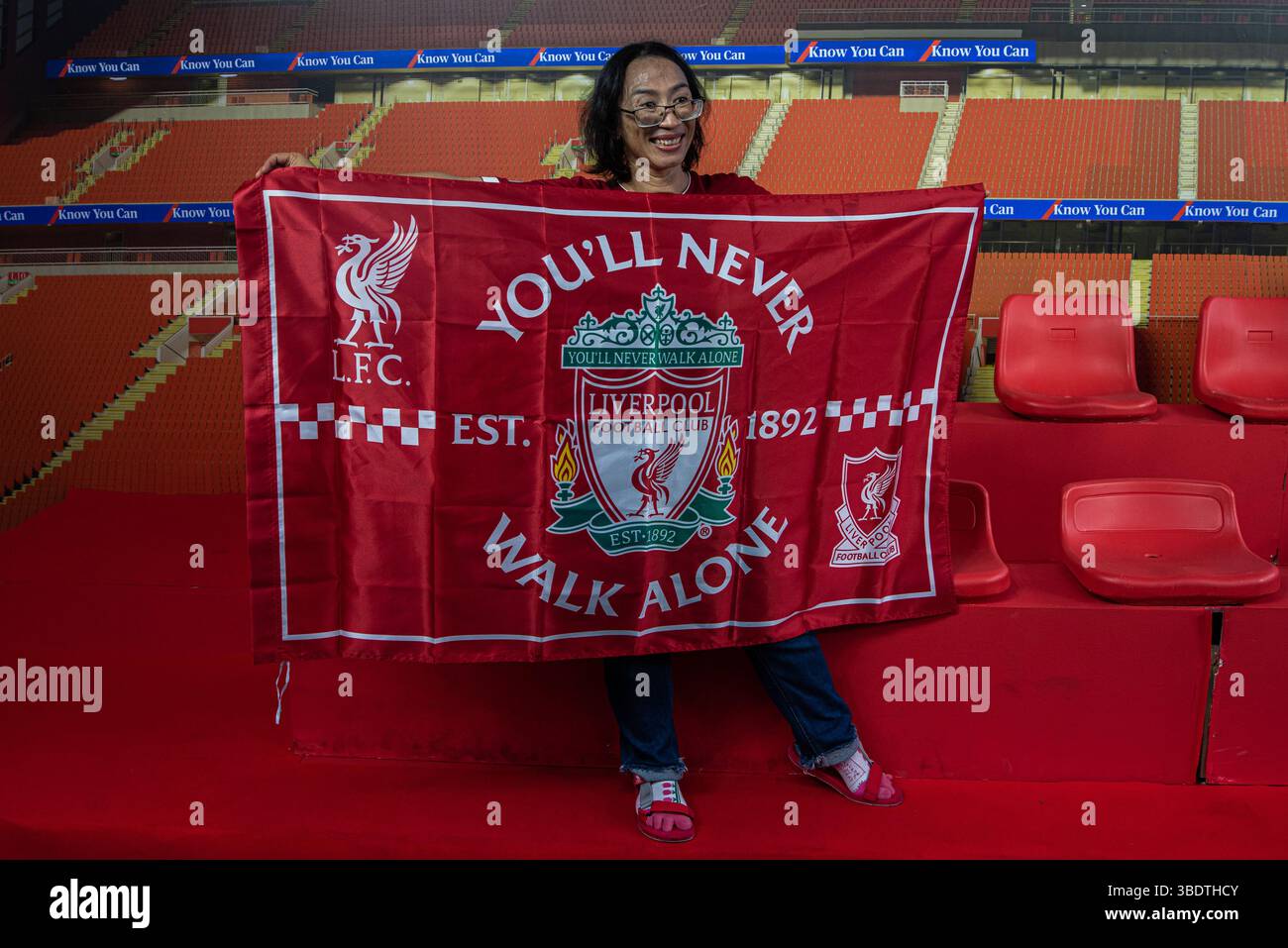 Bangkok, Thailand. 25th May, 2025. Liverpool FC fan poses for a photo ...