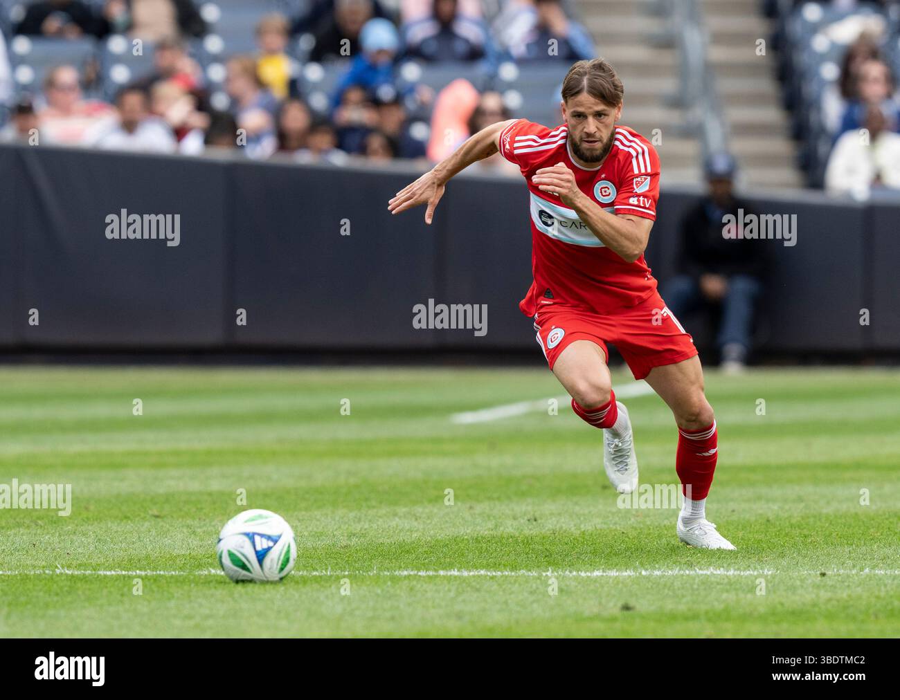 New York, USA. 25th May, 2025. Philip Zinckernagel (11) of Chicago Fire ...