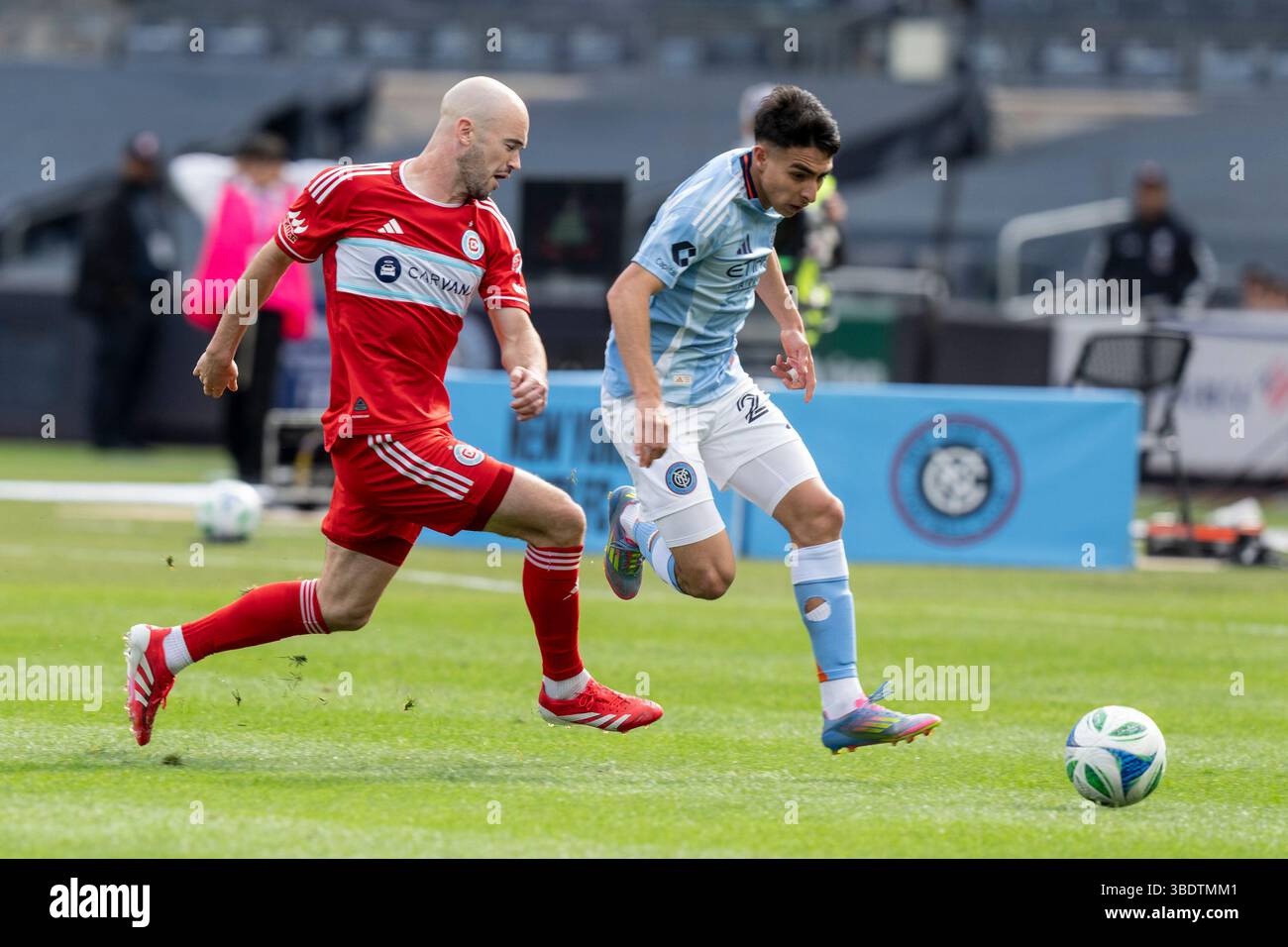 New York, NY, May 25, 2025: Nico Cavallo (2) of NYCFC and Andrew Gutman ...