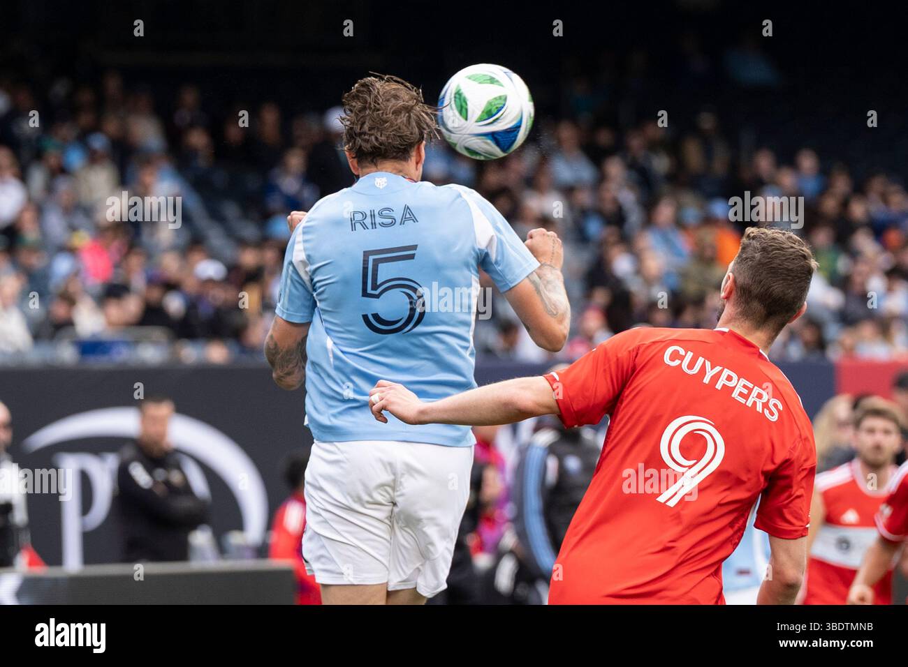 New York, NY, May 25, 2025: Birk Risa (5) of NYCFC controls ball during ...