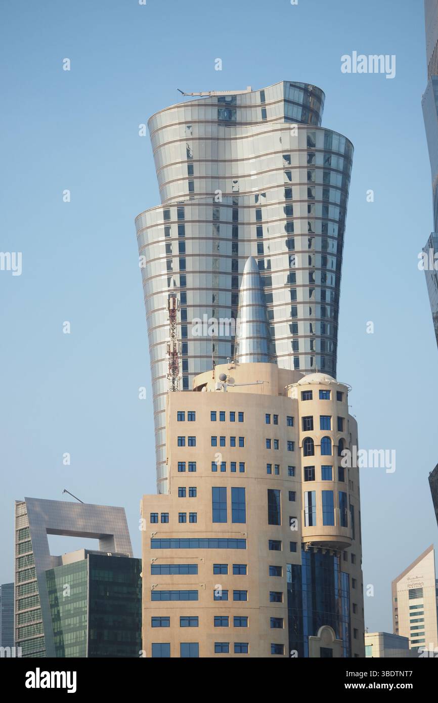 qatar doha 7 february 2025. Modern skyscraper with unique architecture ...