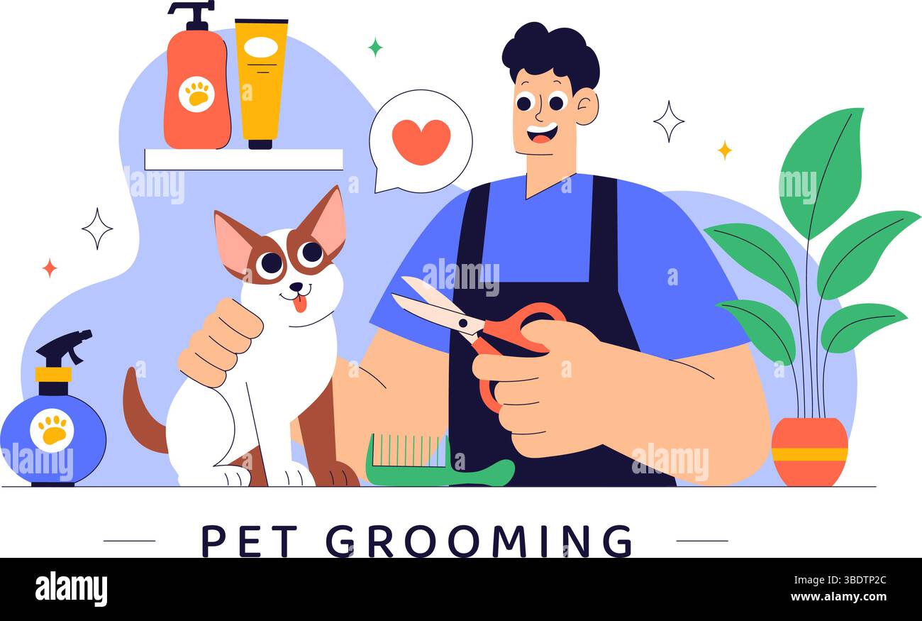 Pet Grooming Vector Illustration featuring the Maintenance of ...
