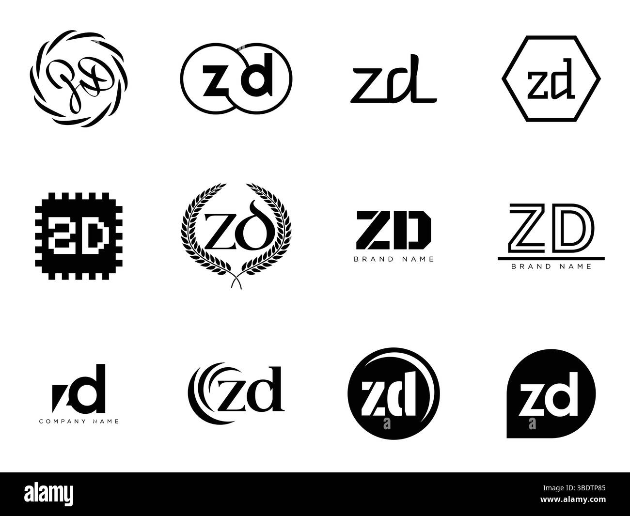 ZD logo company template. Letter z and d logotype. Set different ...