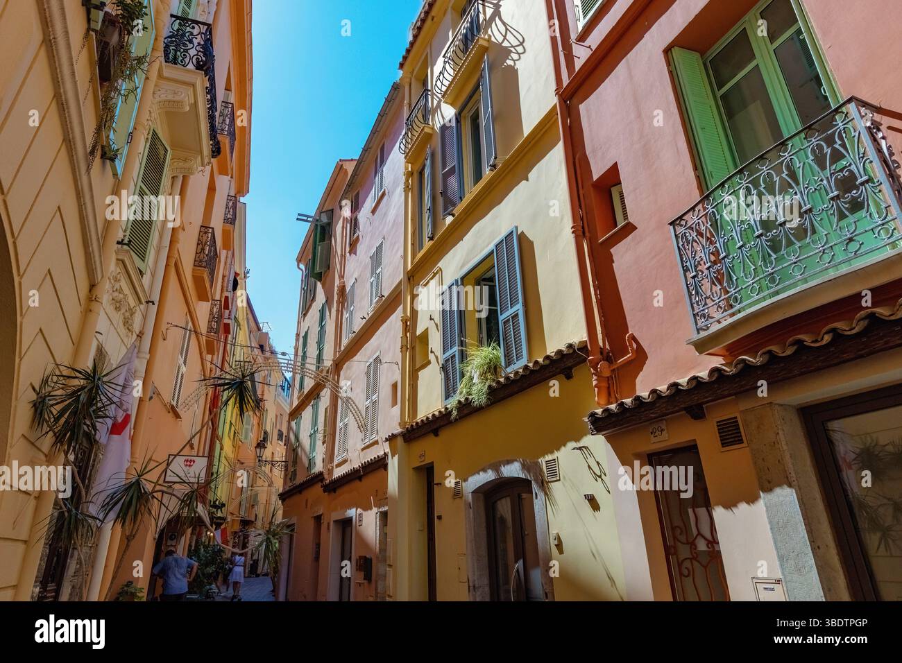 Old town of Monaco city, Monaco-Ville, narrow street with old ...