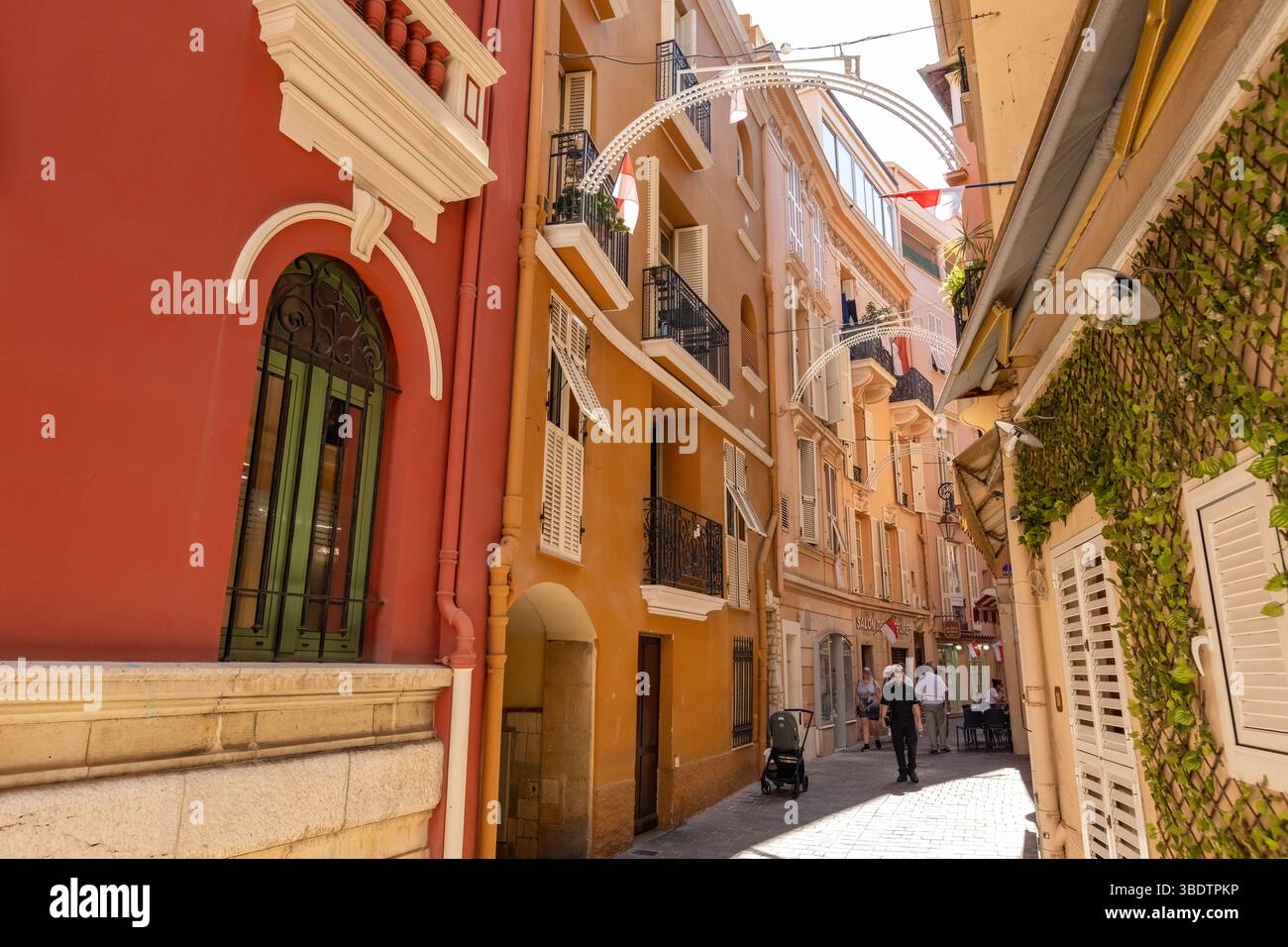 Old town of Monaco city, Monaco-Ville, narrow street with old ...