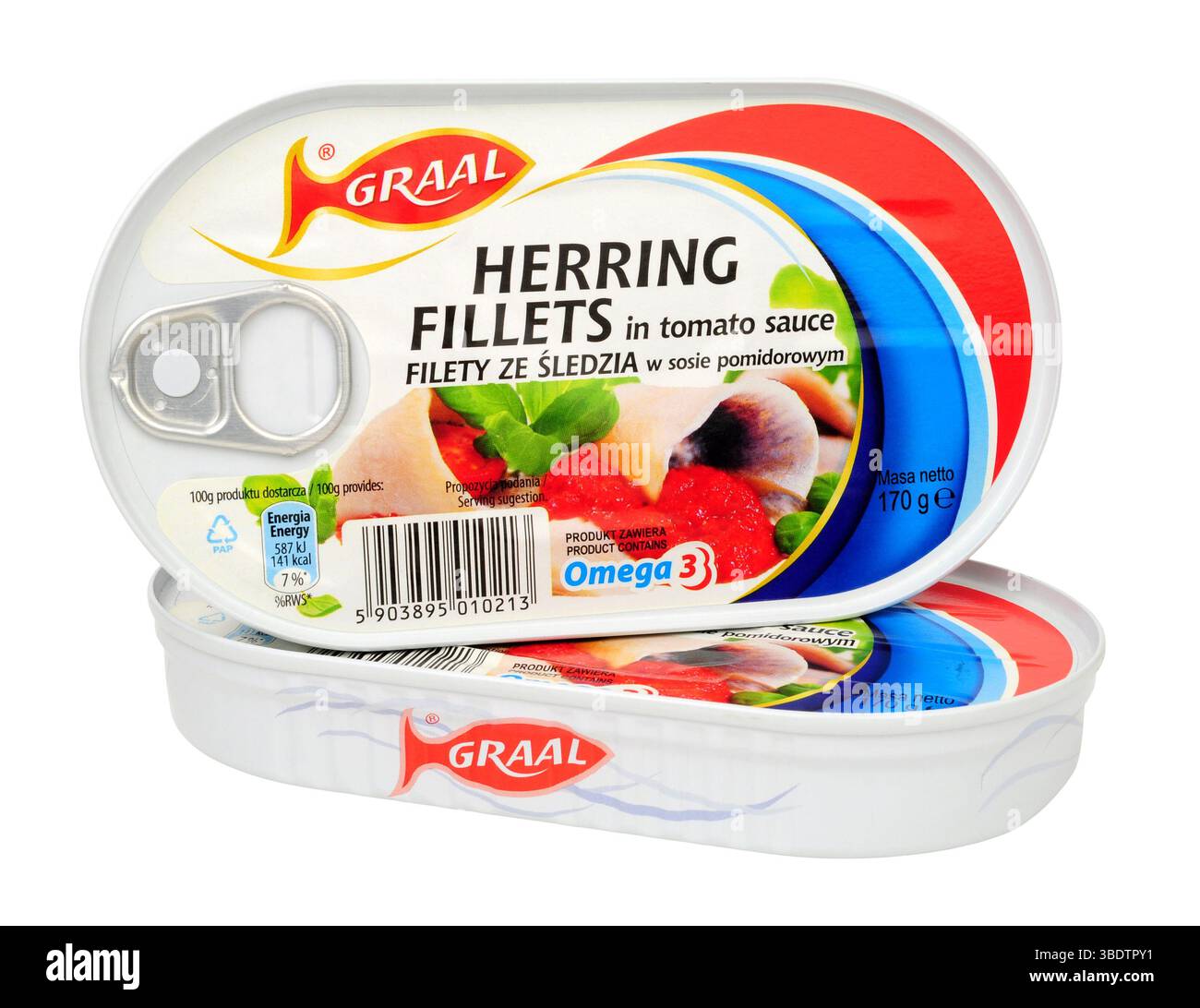 Graal Atlantic herring fillets with tomato sauce in a 170g ring pull ...