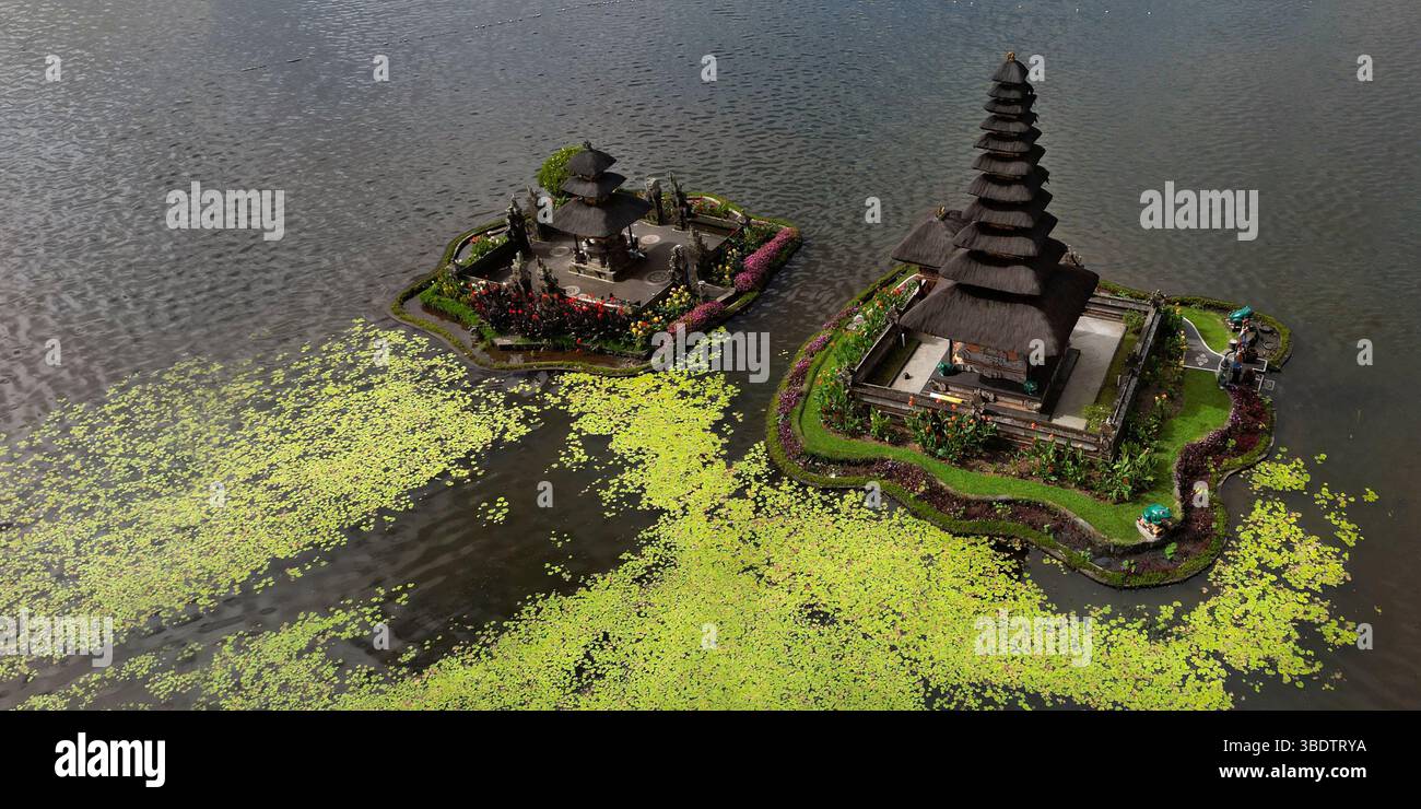 aerial view of the temple Ulun Danu Bratan in Beratan lake at bedugul ...