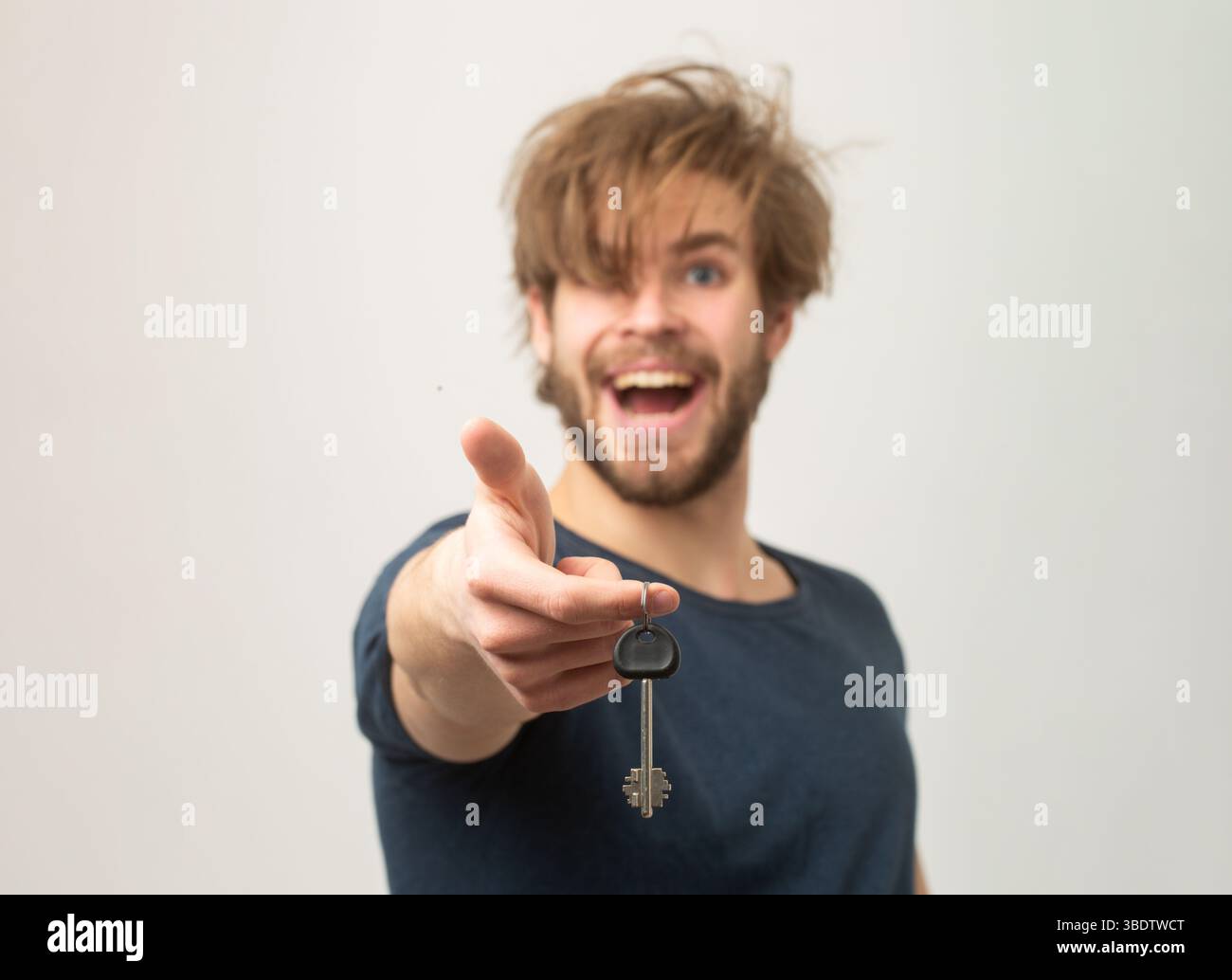 Key concept. Keys to success. Crazy homeowner. Funny guy got the key ...