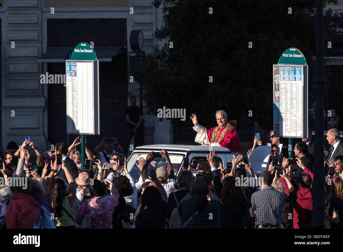 Rome, Italy. 25th May, 2025. Pope Leo XIV leaves in the popemobile ...