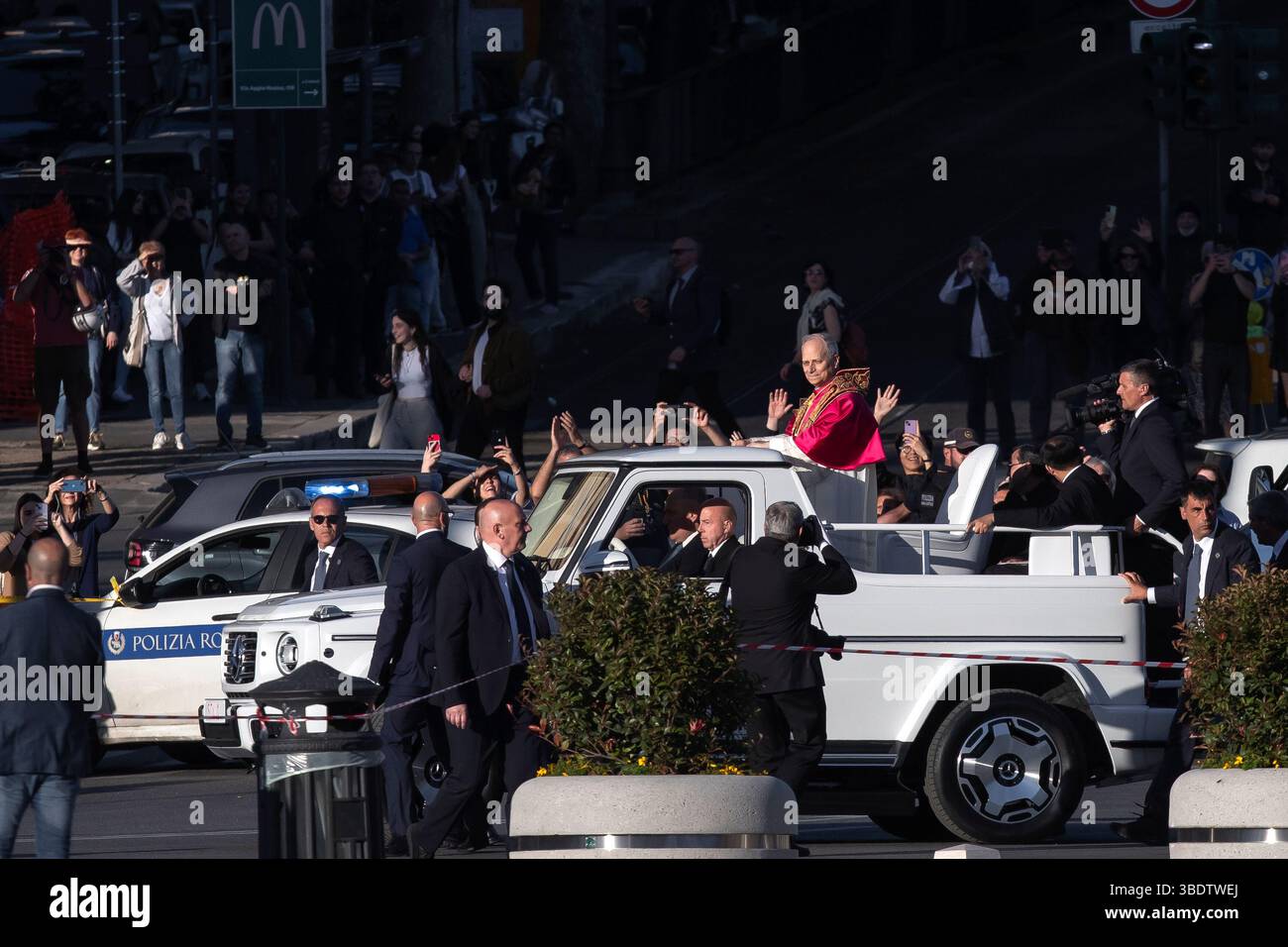 Rome, Italy. 25th May, 2025. Pope Leo XIV leaves in the popemobile ...