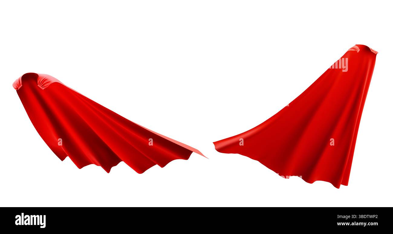 Red superhero cape fluttering. Silk fabric cloth material flowing on ...
