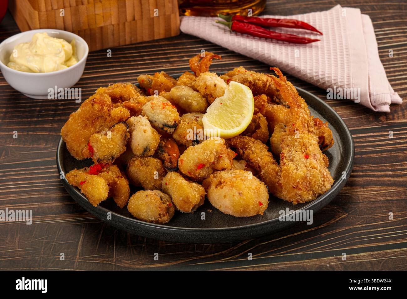Fritto misto - deep fried seafood mix - calamari, prawn, fish, mussels ...