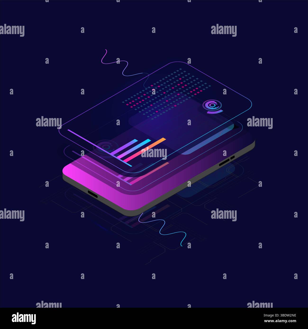 Big data processing, CPU processor isometric banner, network data ...
