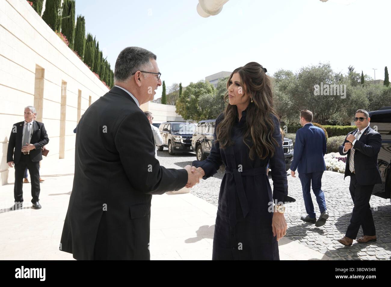 Israel's Minister of Foreign Affairs Gideon Sa'ar, left, welcomes U.S ...
