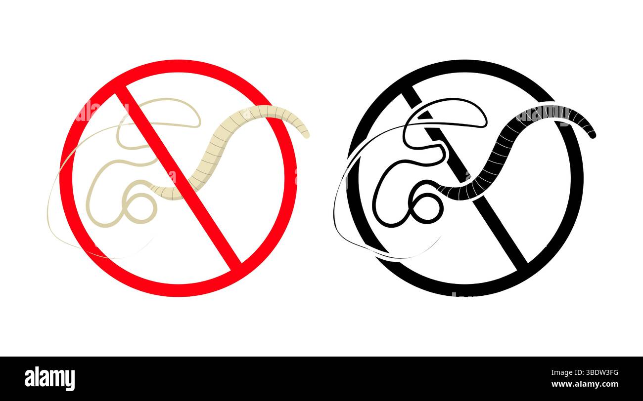 Whipworm crossed out by red prohibition sign, parasite, medicine ...