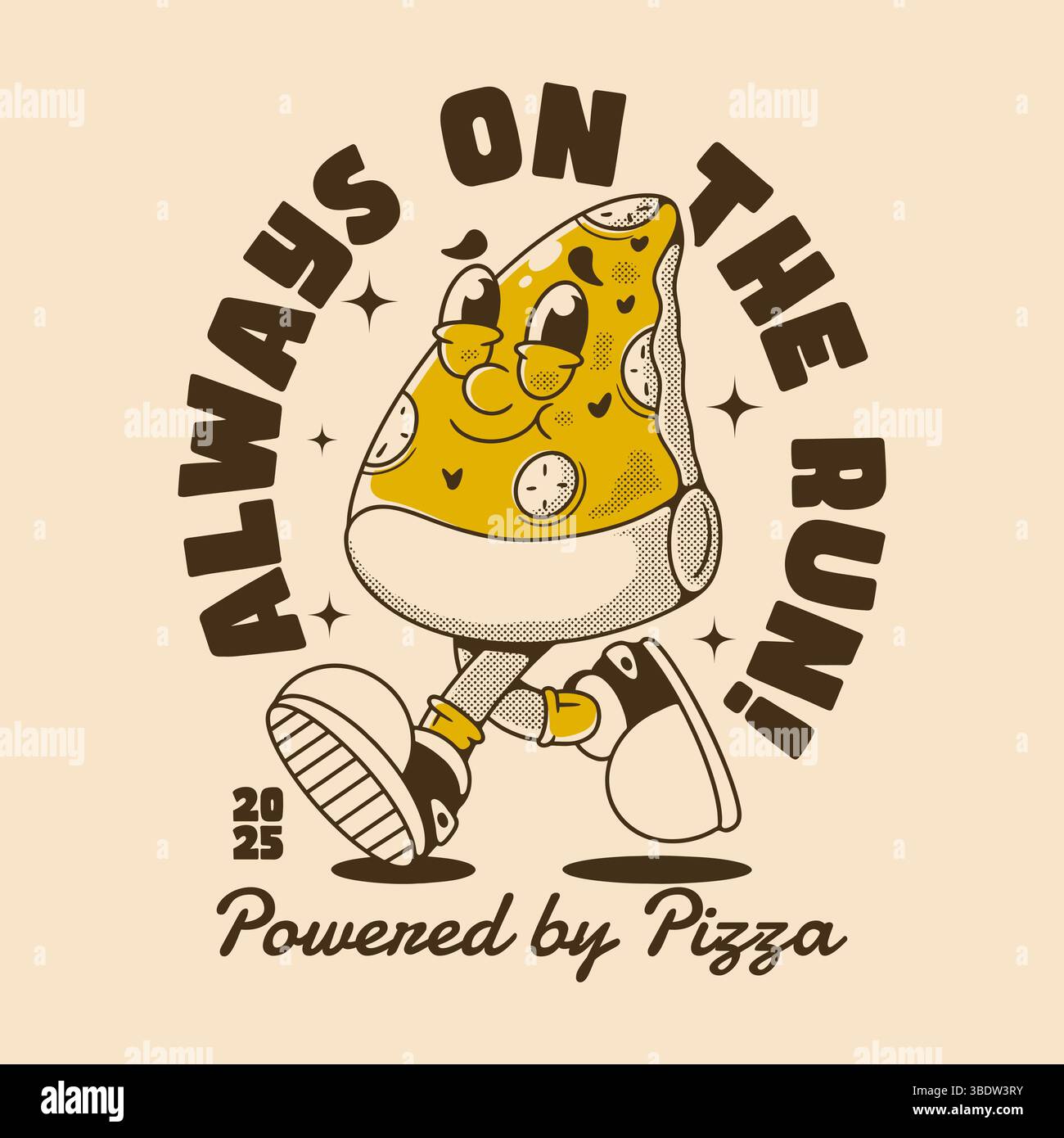 Playful vintage design with walking pizza illustration Stock Vector ...