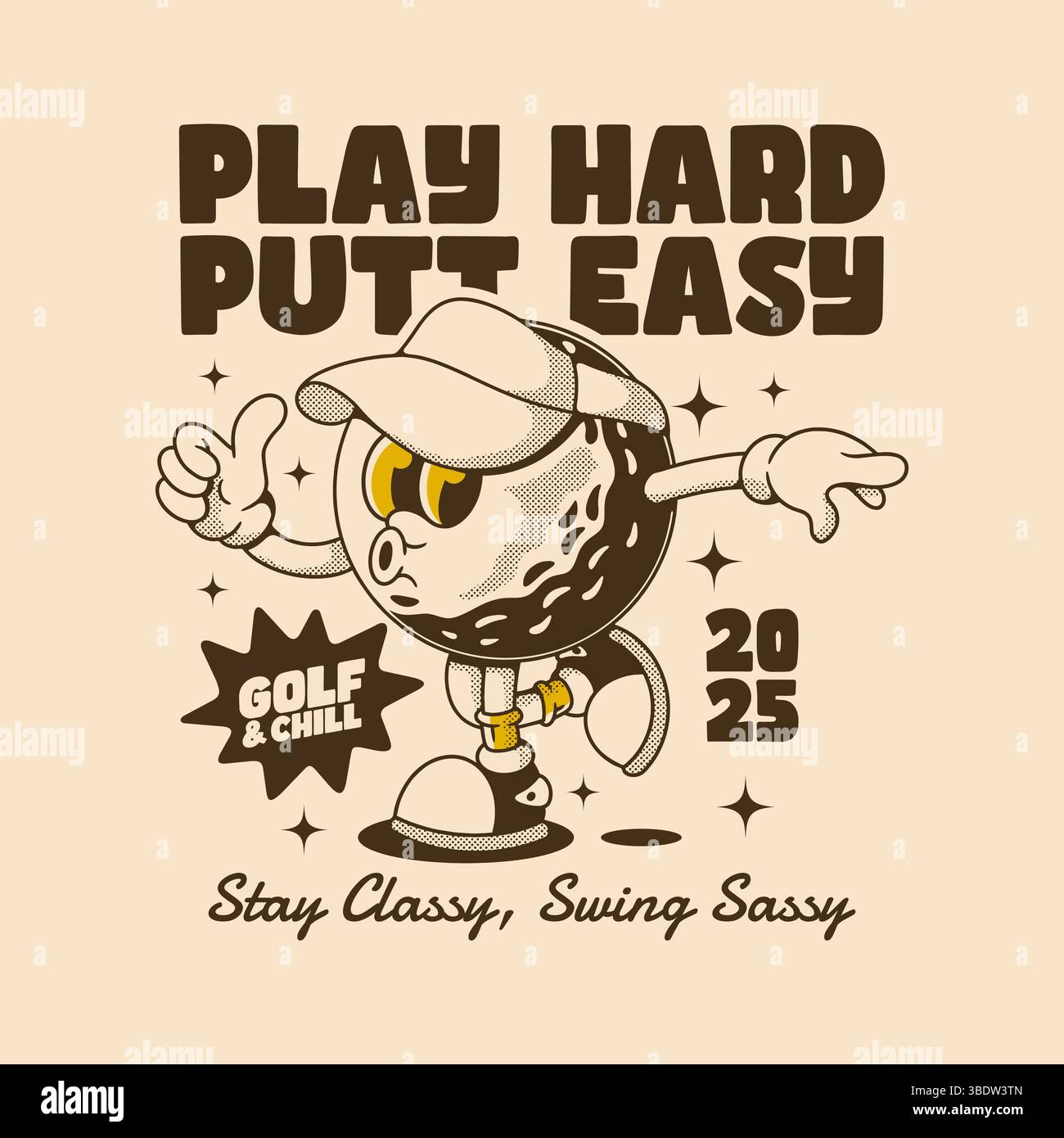 Cartoon golf ball with quote Play Hard Putt Easy for vintage print ...
